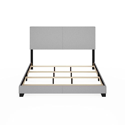 Furinno Pessac Fabric Upholstered Bed Frame with Wooden Slat Support, California King, Glacier