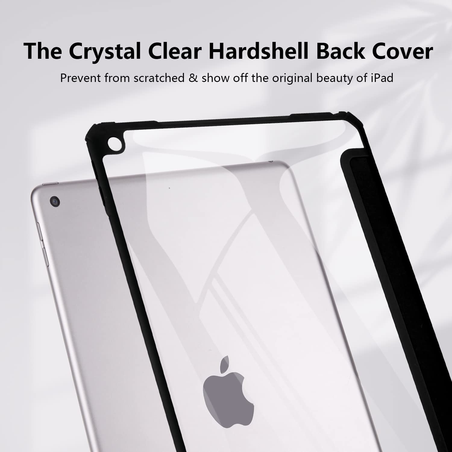Dwopar Case for iPad 10.2, iPad 9th Generation 2021/ iPad 8th Generation 2020/ iPad 7th Generation 2019, Clear Hard Back Shell, Shockproof Transparent Protective Cover, Trifold Stand (Black)
