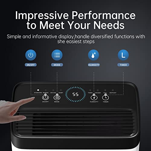 HUMSURE Dehumidifier 30 Pint 1,500 Sq. Ft, Basement Bathroom Bedroom Dehumidifier With Drain Hose, Medium To Large Home And Basement Dehumidifier, Smart Humidity Control Dehumidifier With 24 Hour Dry Timer, IONIZER, Auto Defrost (1,500 Sq. Ft)