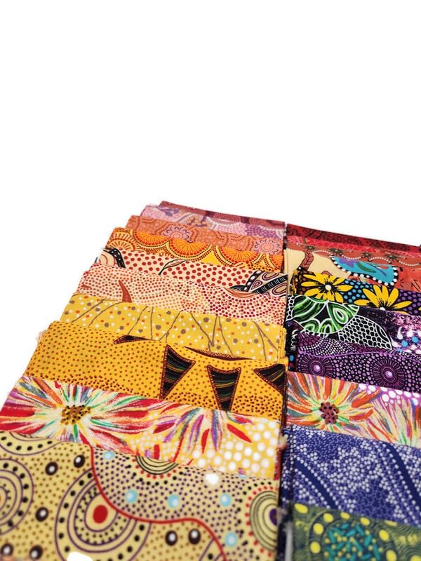 Fields 10 Fat Quarters - Assorted Australian Aboriginal M&S Textiles Nambooka Kangaroos Aborigine Indigenous Outback Bush Camp Goanna Waterhole Quality Quilters Cotton Fabric Bundle M491.15