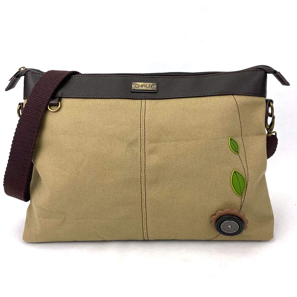 CHALA Canvas Convertible Stripe Work Tote with Chala Key-Fob in Light Olive (Poodle Coin Purse)