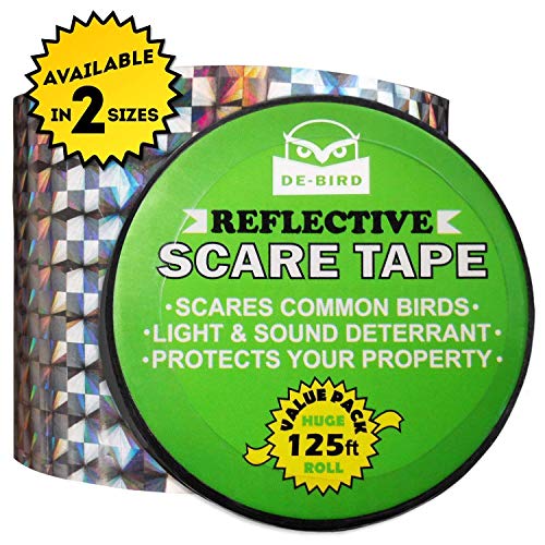 De-Bird Bundle Includes: Defender Spikes 12 pk & Reflective Scare Tape 125ft roll - Keep Away Pigeon & Woodpeckers from Your Garden