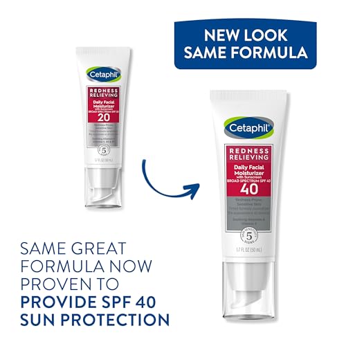 CETAPHIL Redness Relieving Daily Facial Moisturizer SPF 40, 1.7 fl oz, Broad spectrum Sunscreen, Neutral Tint, For Redness-Prone Skin