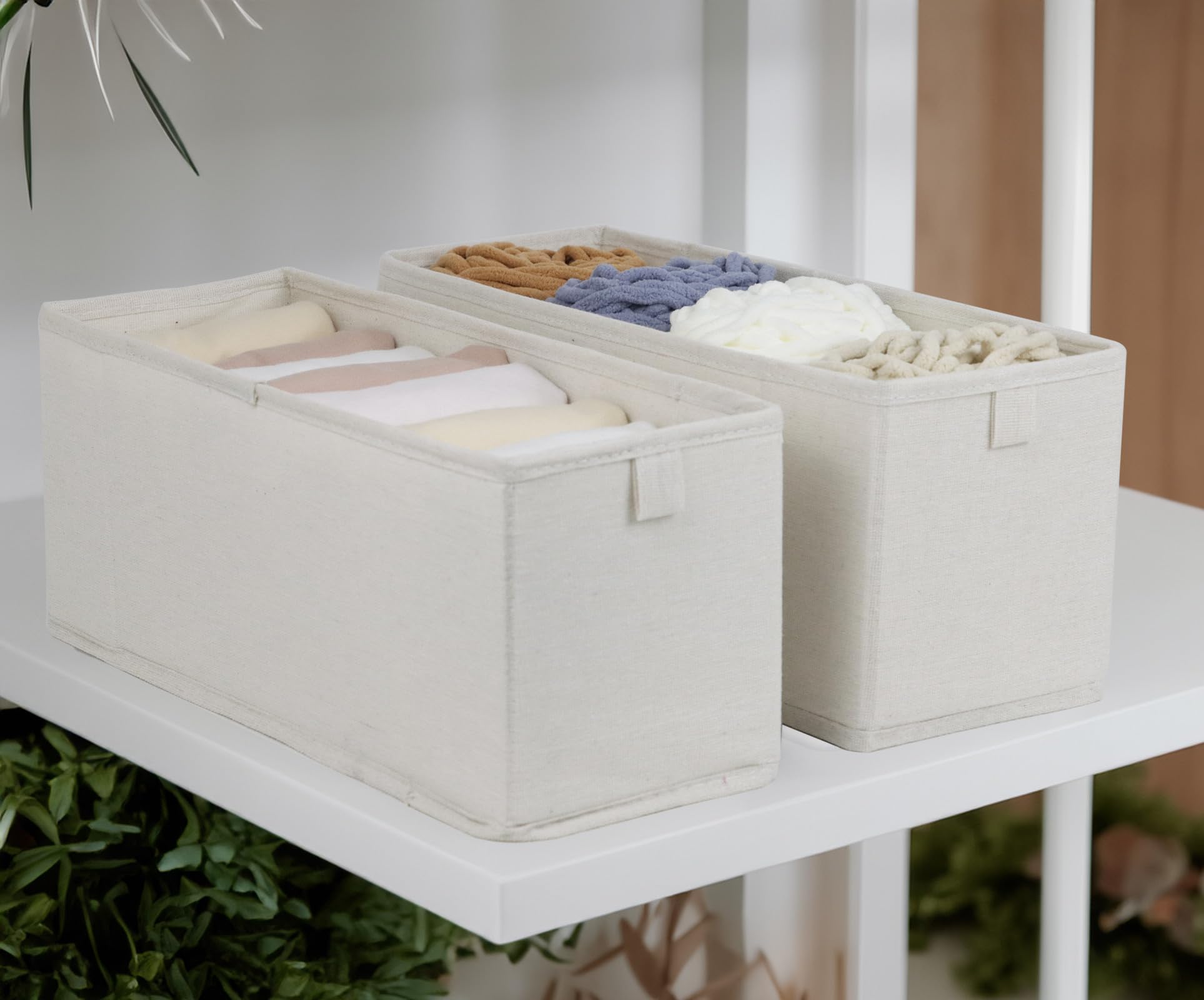 Fordonral 4 Pcs Fabric Narrow Storage Bins for Drawer, Shelf, Closet, Countertop, Small baskets for Organizing, Sock Underwear Organizer, Long Storage Container Bin