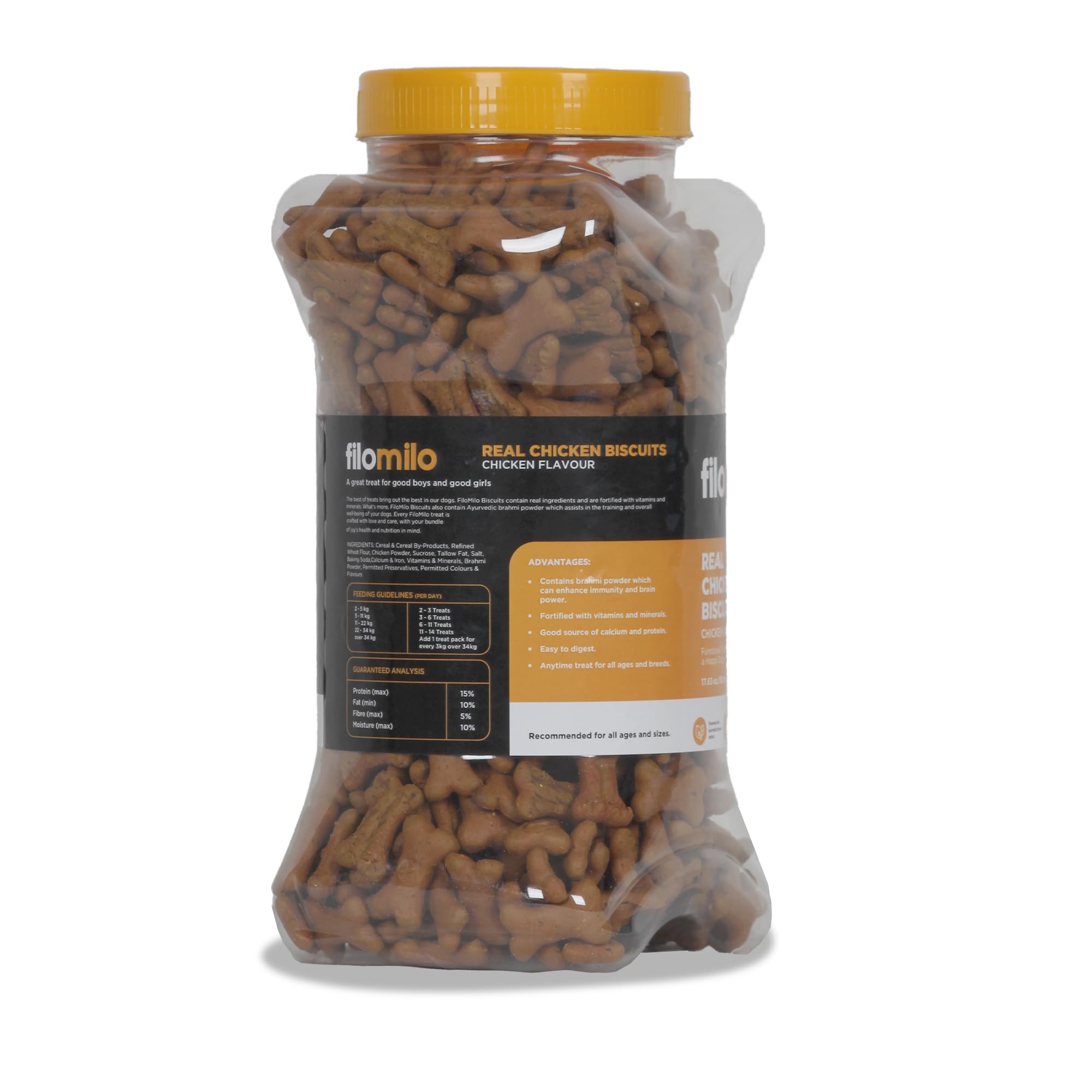 filomilo β Real Chicken Biscuits (Treats) with Ayurvedic Brahmi Powder for All Type of Dogs_17.63 OZ (500 Grams - Chicken Flavour)