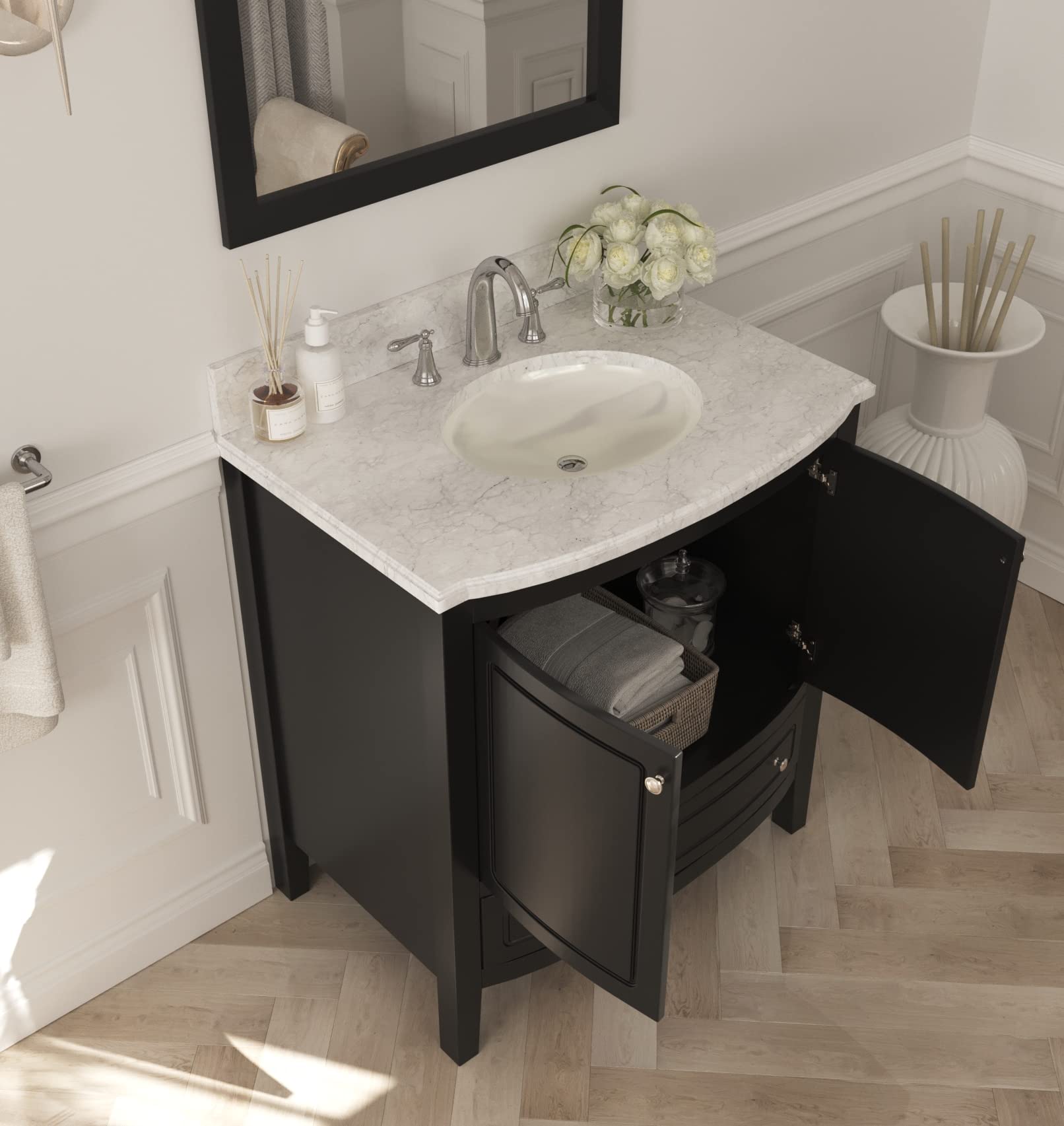 Laviva Estella 32 - Espresso Cabinet White Carrara Marble Countertop