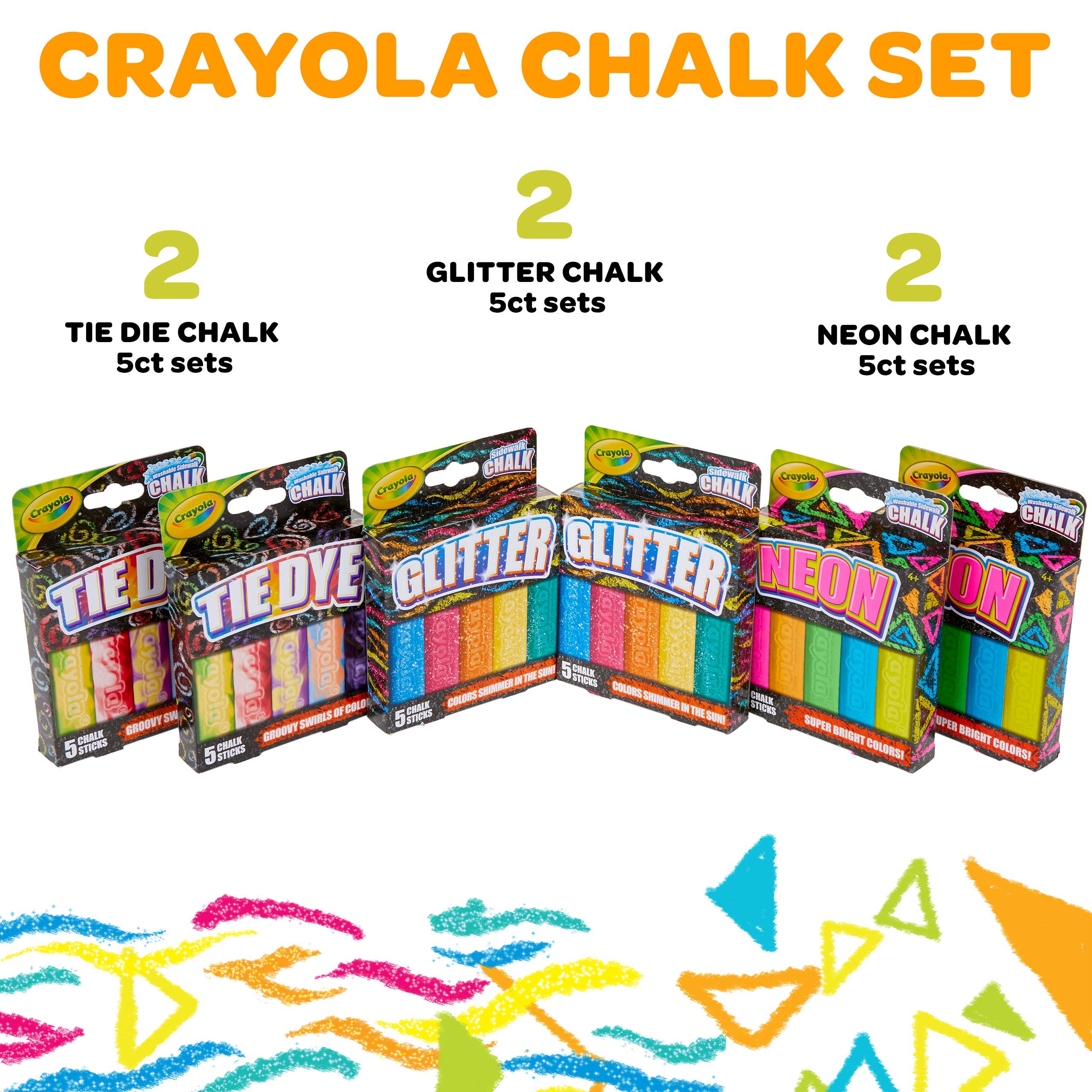 Crayola Chalk Set, Special Effects, 30 Count (Glitter, Neon, Tie Dye), Outdoor Toys for Kids, Ages 4+ [Amazon Exclusive]