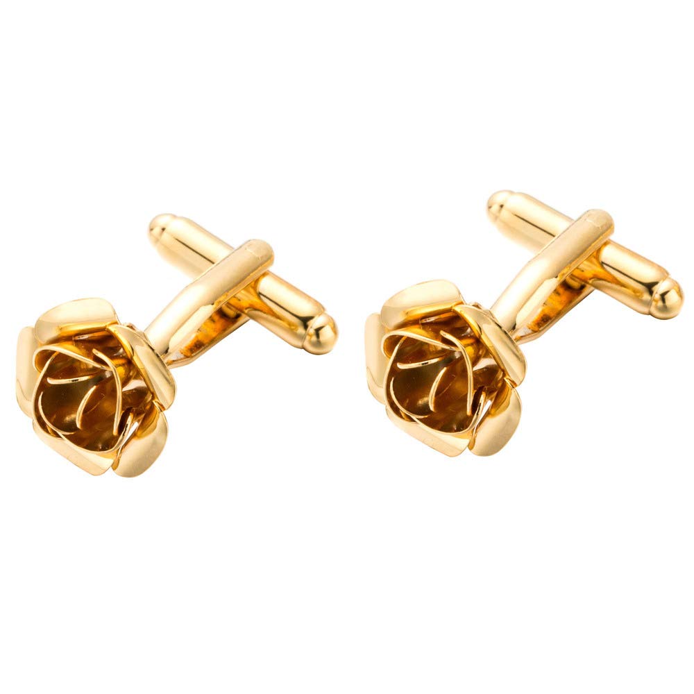 Cufflinks Men's Cufflinks Personalized Shirt Cufflinks Rose Cuff Studs Gold Flower Cuffs Cufflinks for All Kinds of Shirts (with Cufflinks Box)