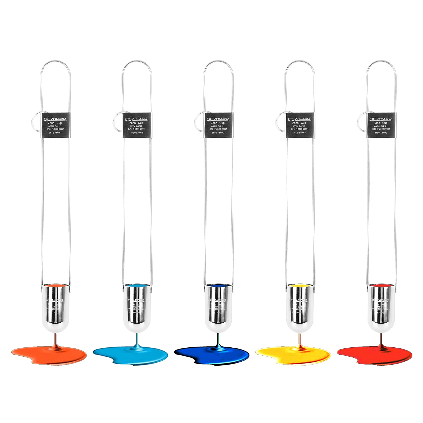 GELTTULU Zahn Cup Immersion Viscosity Cup,#1 to #5 Dip Type 44ml Stainless Steel Viscometer Flow Cup with Storage Rack for Paint, Ink, Dye, Lacquers, Food, Syrup,Oil(5 pcs)