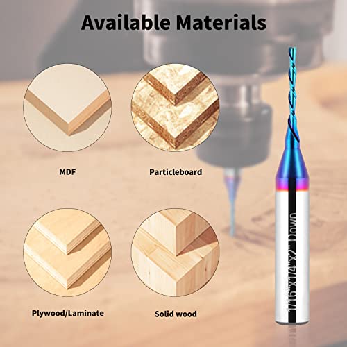 EANOSIC Downcut Spiral Router Bit 1/4 inch Shank, 1/16 inch Cutting Diameter Solid Carbide with Blue Nano Coated CNC Router Bits End Mill for Wood Carving, Engraving
