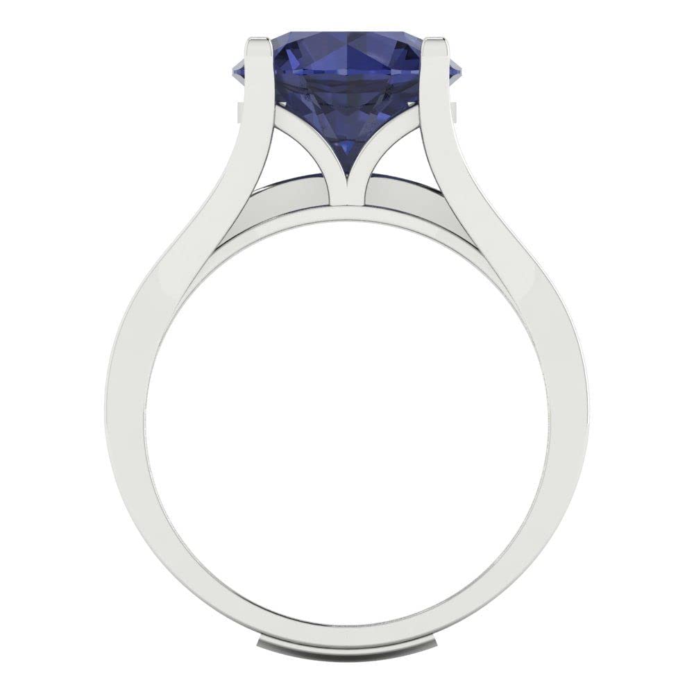 Clara Pucci 2.89ct Round Cut Solitaire simulated Blue Sapphire Engagement Promise Anniversary Bridal Ring Band set 18K White Gold 7.75
