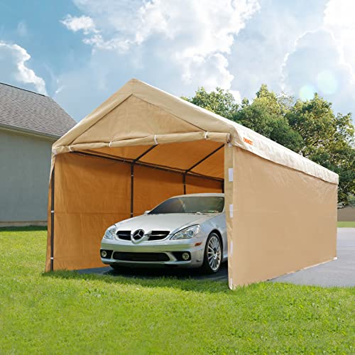 ENGiNDOT 10x20ft Heavy Duty Carport with Removable Sidewalls & Doors, Rolling Curtains, Portable Garage for Auto, Boat & Market Stall, Car Canopy with UV Resistant Tarp for Party & Wedding