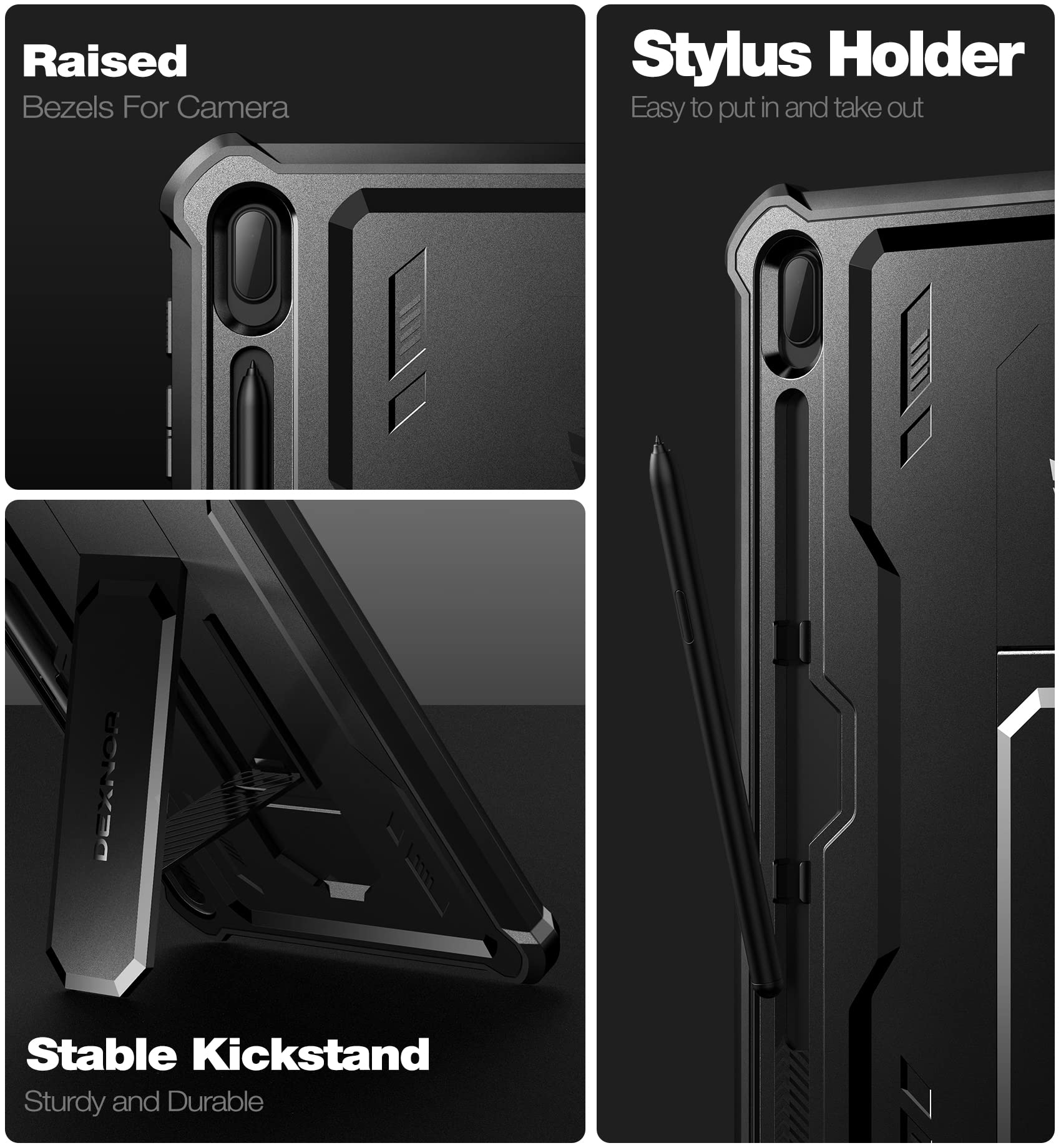 Dexnor Case for Galaxy Tab S7 FE 12.4 Inch (2021), [Built in Screen Protector & Kickstand] with Pen Holder Heavy Duty Shockproof Full Body Protective Cover for Galaxy S7 FE Case-Black
