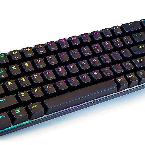 Wscoficey Gaming Office Keyboard RGB Backlight, Portable 68 Keys Ergonomic Design Metal Panel, Blue Switch Floating Key-caps for Windows PC Laptop Desktop