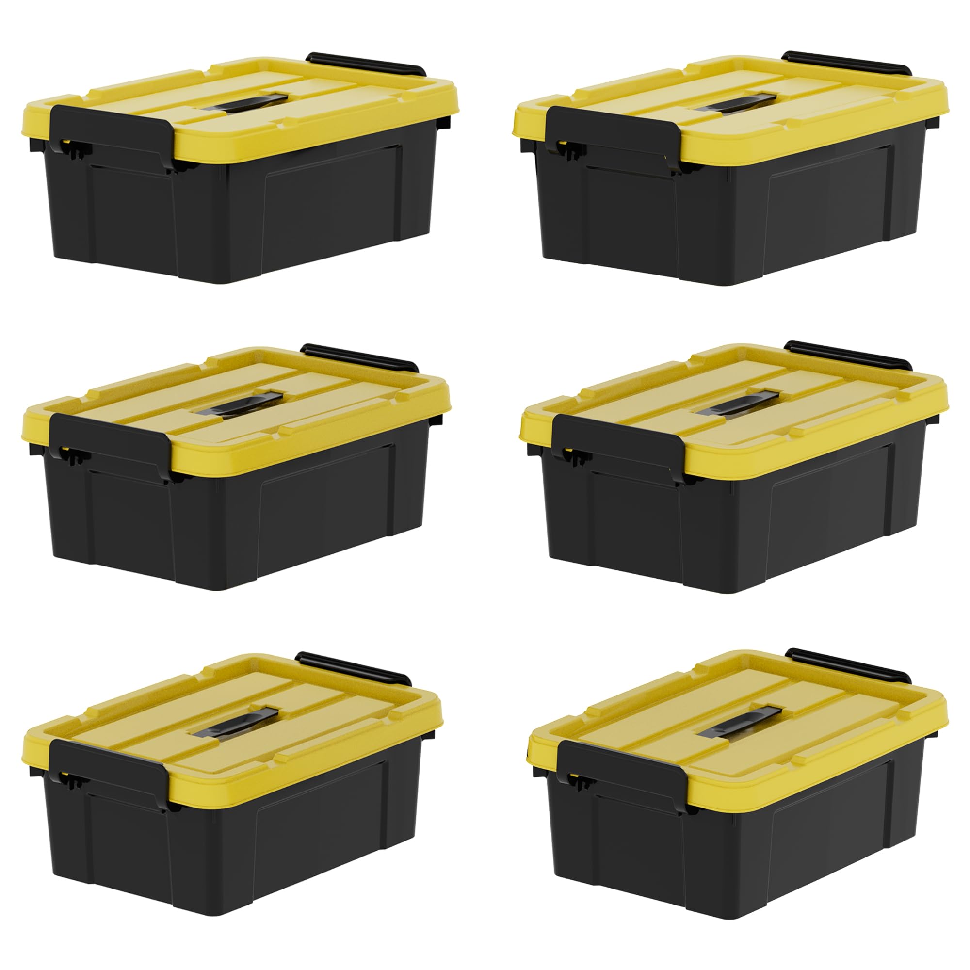 Cetomo 16Qt*6 Durabilt Flip Lid Stackable Heavy Duty Tough Storage Container Tote, Plastic Storage Bins, Storage Box, Black Base with Yellow Lid (6 Pack)