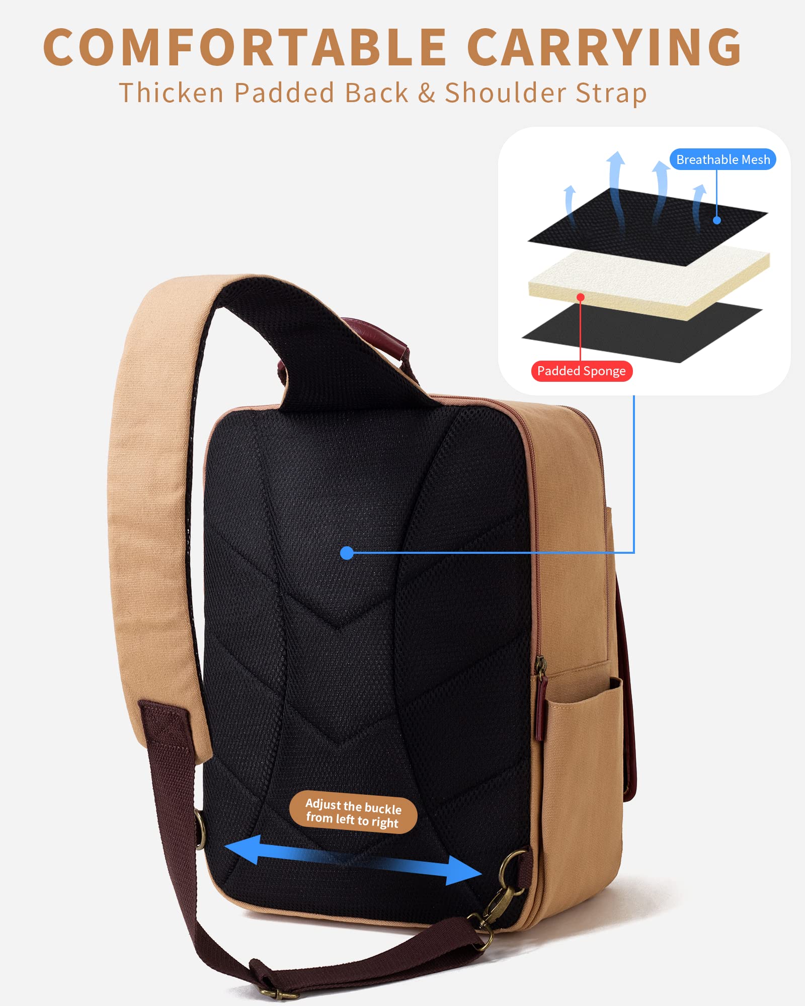 Celvetch Sling Bag for Men Women - Canvas Shoulder Bag Sling Backpack Laptop Messenger Bag for 15.6'' Crossbody Chest Bag Daypack for Travel - Coffee