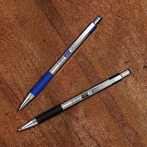 Zebra Pen F-301 Retractable Ballpoint Pen, Stainless Steel Barrel, Fine Point, 0.7mm, Blue Ink, 2-Pack