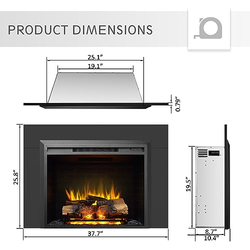 LegendFlame Carl 28 Inches with Trim Kit, Electric Fireplace Insert, Fireplace Heater 750/1500W, Fire Crackling Sound, Adjustable Flame Speed, Remote Control, Blackā¦