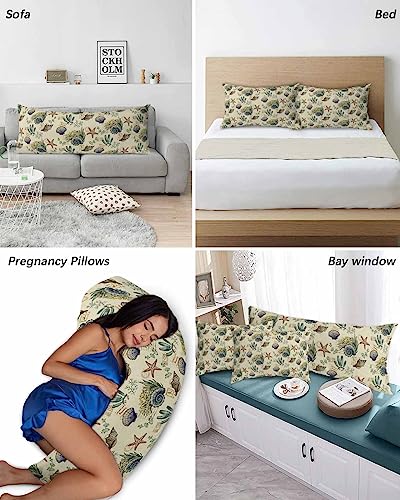 Edwiinsa Summer Beach Pillow Covers Standard Size Set of 2 20x26 Bed Pillow, Ocean Coastal Conch Shell Starfish Farmhouse Plush Soft Comfort for Hair/Skin Cooling Pillowcases with Envelop Closure