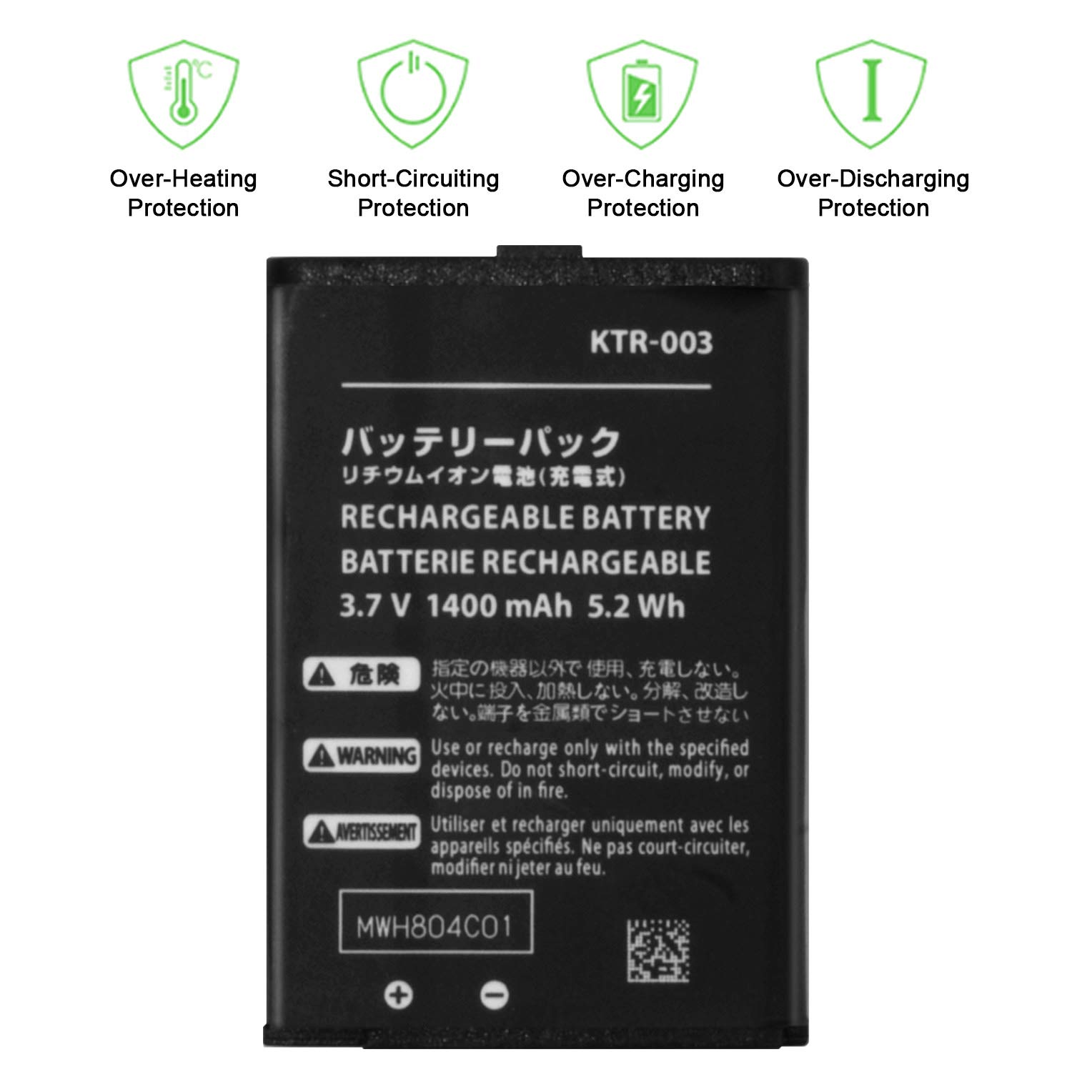 WUHAO for New Nintendo 3DS N3DS Replacement Battery KTR-003 Battery with Adhesive Tape Tool Repair Kit