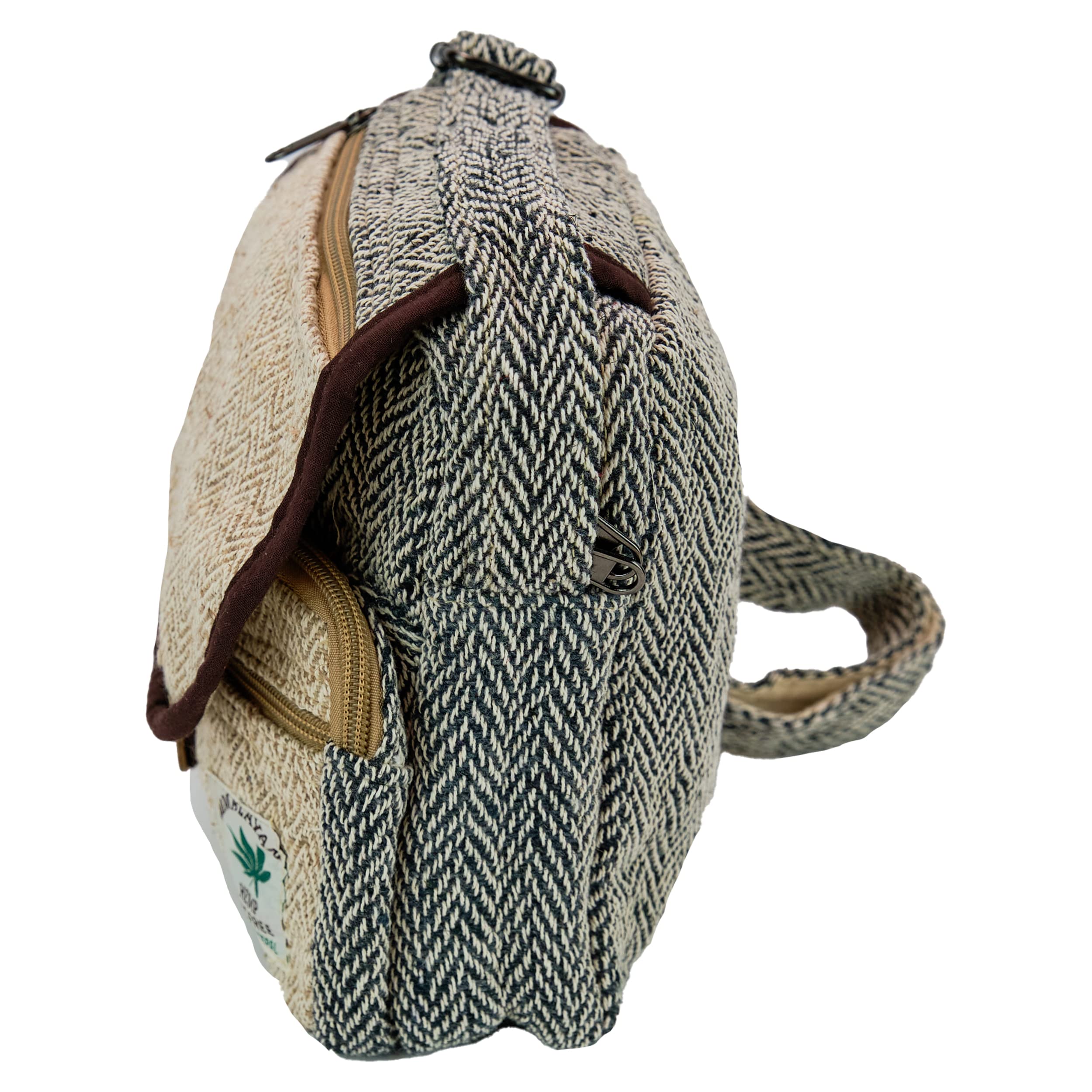 Zen Canyon Natural Hemp Herringbone Cross Body Purse Multipurpose Shoulder Bag, 8 x 8 Inches (Dark Brown)
