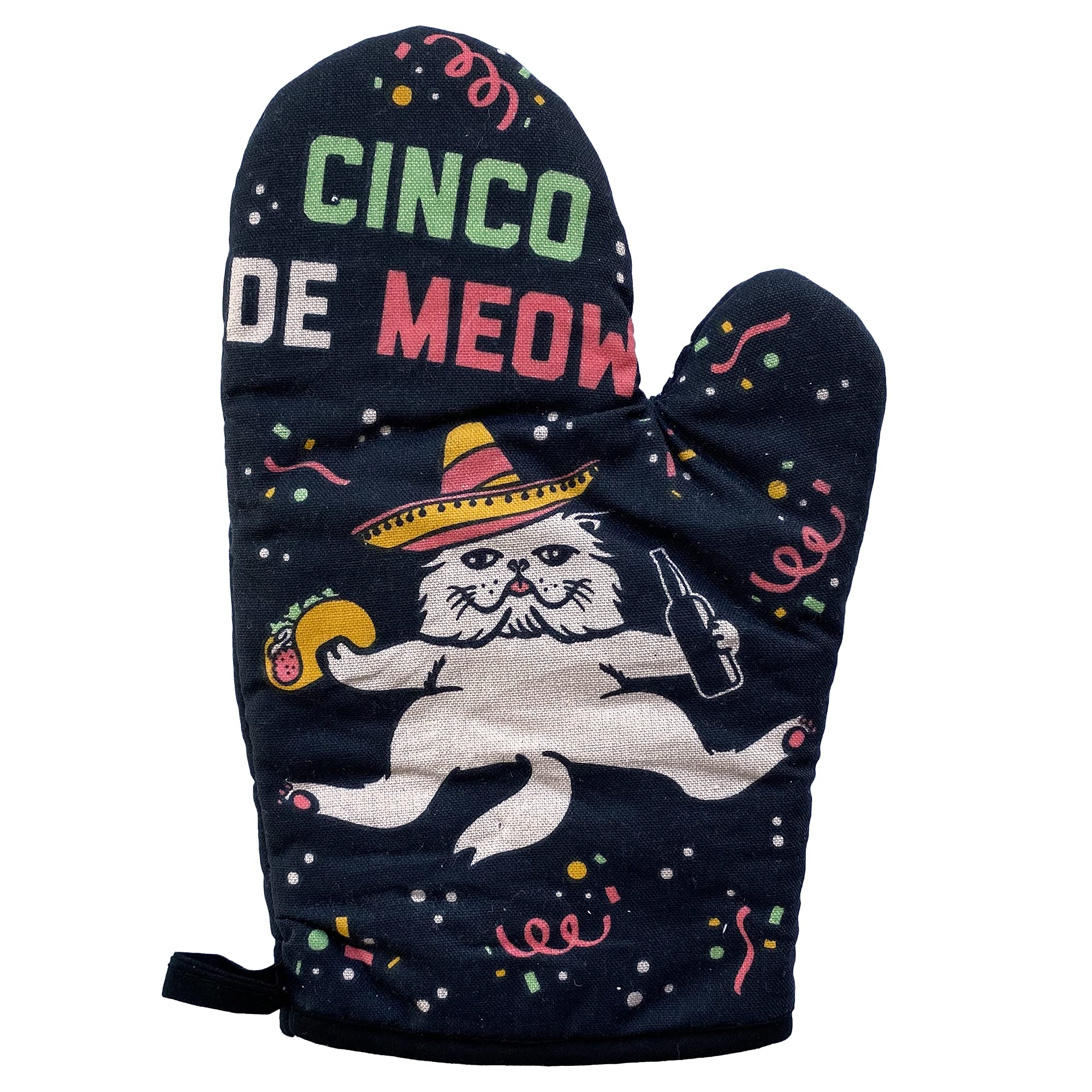 Cinco De Meow Oven Mitt Funny Taco Cat Mexican Cerveza Kitchen Glove Funny Graphic Kitchenwear Cinco De Mayo Funny Cat Novelty Cookware Black Oven Mitt