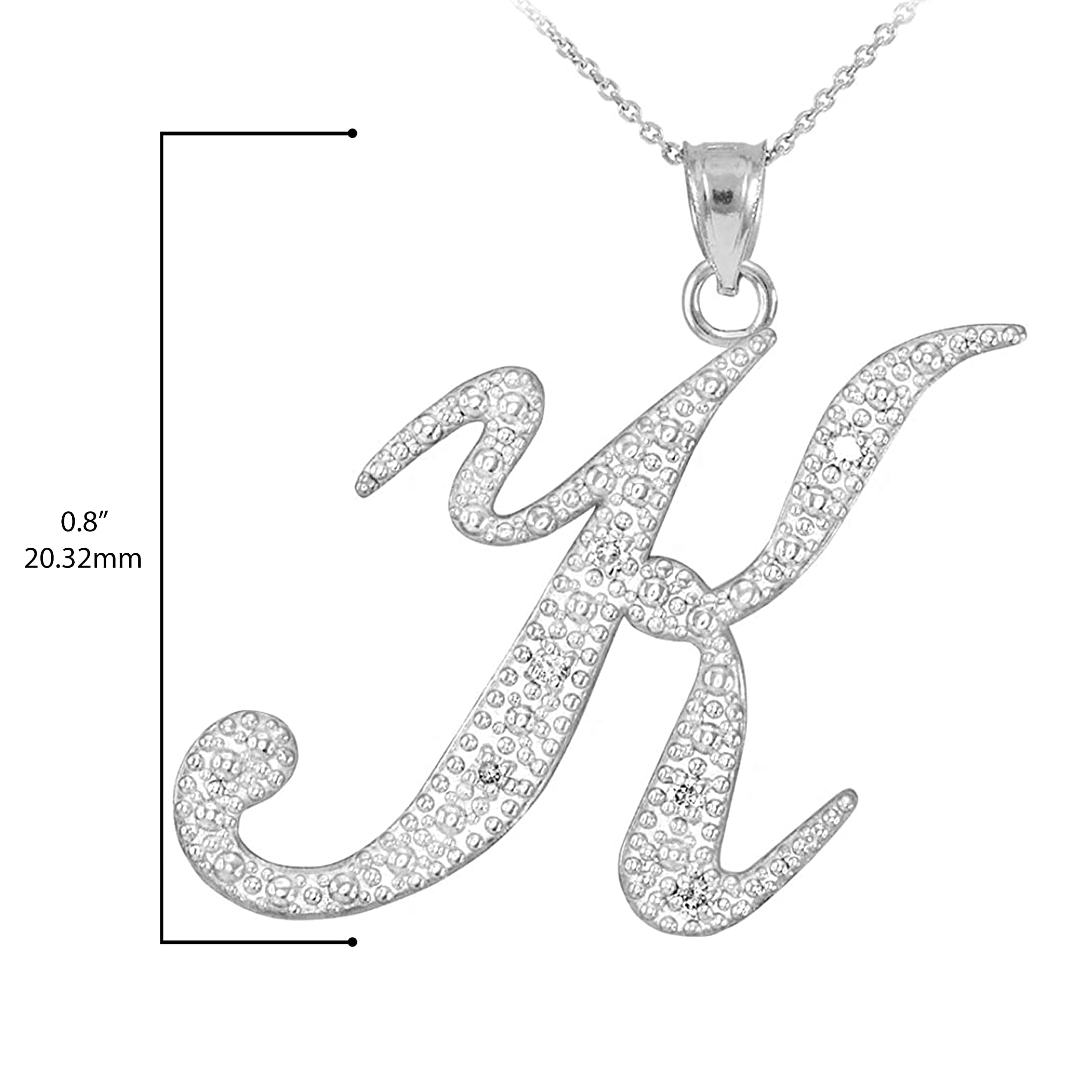 Claddagh Gold .925 Sterling Silver Cubic Zirconia Dangling Cursive Initial K Charm 4/5" Pendant