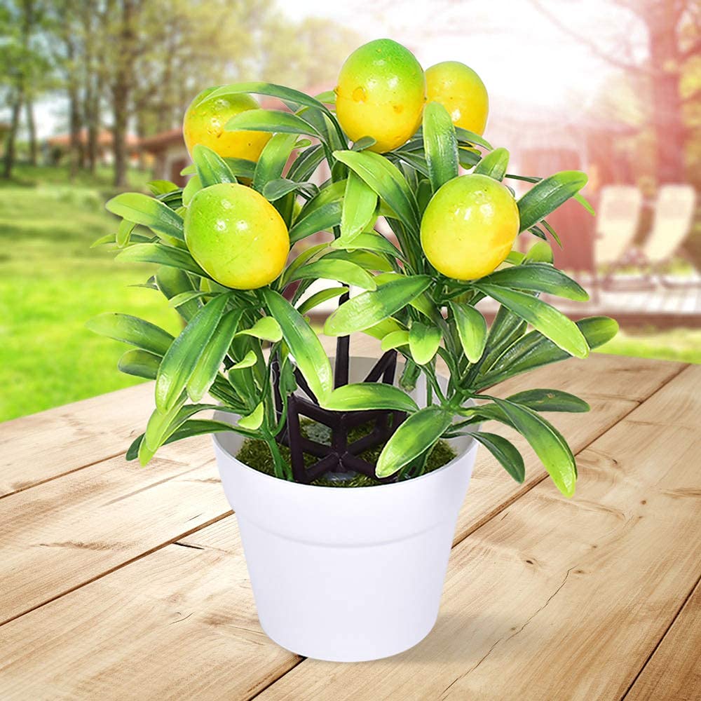 WUHNGD Artificial Plants,Artificial Eucalyptus Plants Potted,Mini Fake Artificial Potted Plants Lemon Tree Potted in Pots for Office Table Stair Balcony Garden Home Decor