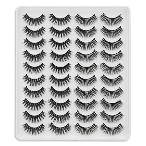 CINLITEK 3D Handmade Mink Lashes 20 Pairs 2 Styles Mixed False Eyelashes/Lashes Pack, Natural and Dramatic Look Lashes Makeup Fake Eyelashes(20CK03)