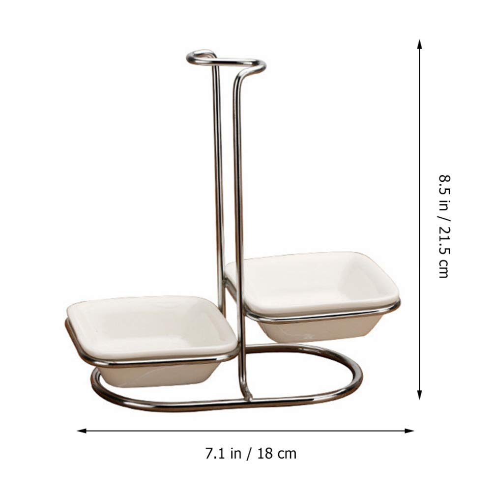 DOITOOL White Ceramic Double Ladle Spoon Rest Holder with Stainless Steel Rack Upright Utensil Holder for Stovetop Kitchen Counter Organization