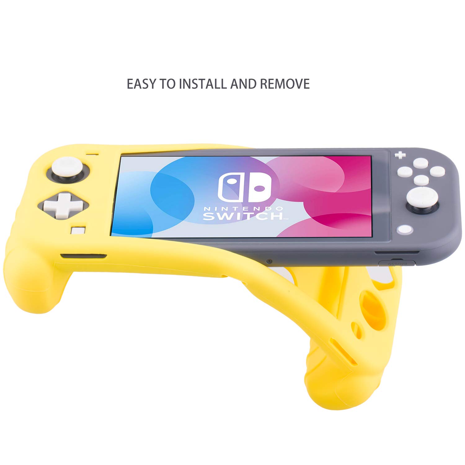 YoRHa Handle Grip Soft Silicone Rubber Protective Cover Case (Mango Yellow) x 1 and Thumbsticks x 4 for Nintendo Switch Lite - 9.2019 Slim Model