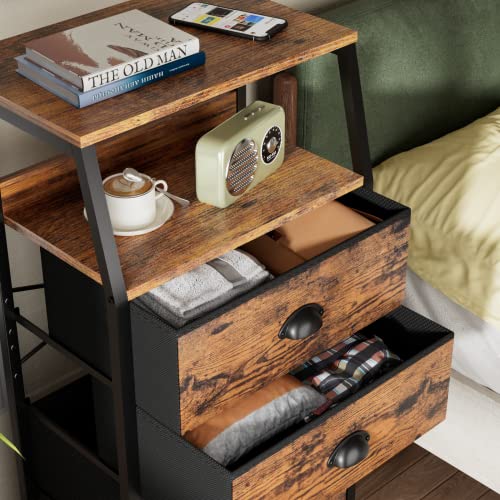 Furologee Fabric Dresser with 4 Drawers and Shelves, Industrial Lightweight Storage Unit Organizer for Entryway, Bedroom, Nightstand, Office, Kitchen (Rustic Brown)