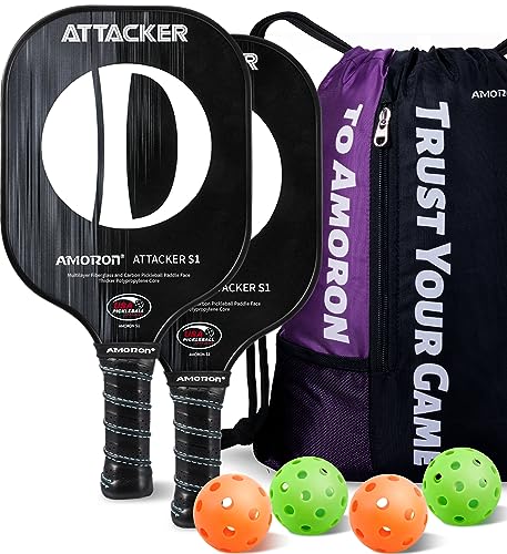 Pickleball Paddles, Pickleball Set, USAPA Approved Multilayer Fiberglass and Carbon Face, 25% Thicker Polypropylene Core Pickleball Rackets Set, Lightweight Pickleball Paddles Set of 2 &4 Balls & Bag