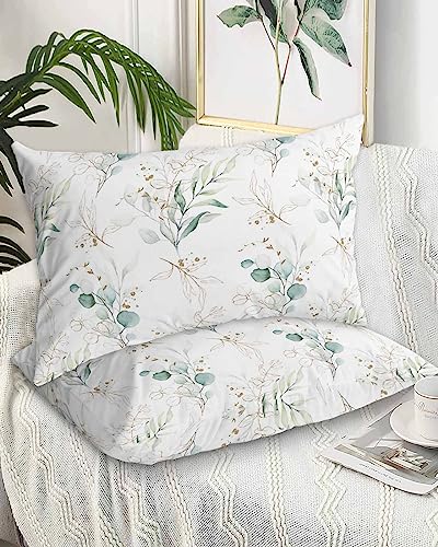 Edwiinsa Tropical Leaves Pillow Covers King Standard Set of 2 20x36 Bed Pillow, Summer Teal Leaf Spring Floral Rustic Plush Soft Comfort for Hair/Skin Cooling Pillowcases with Envelop Closure