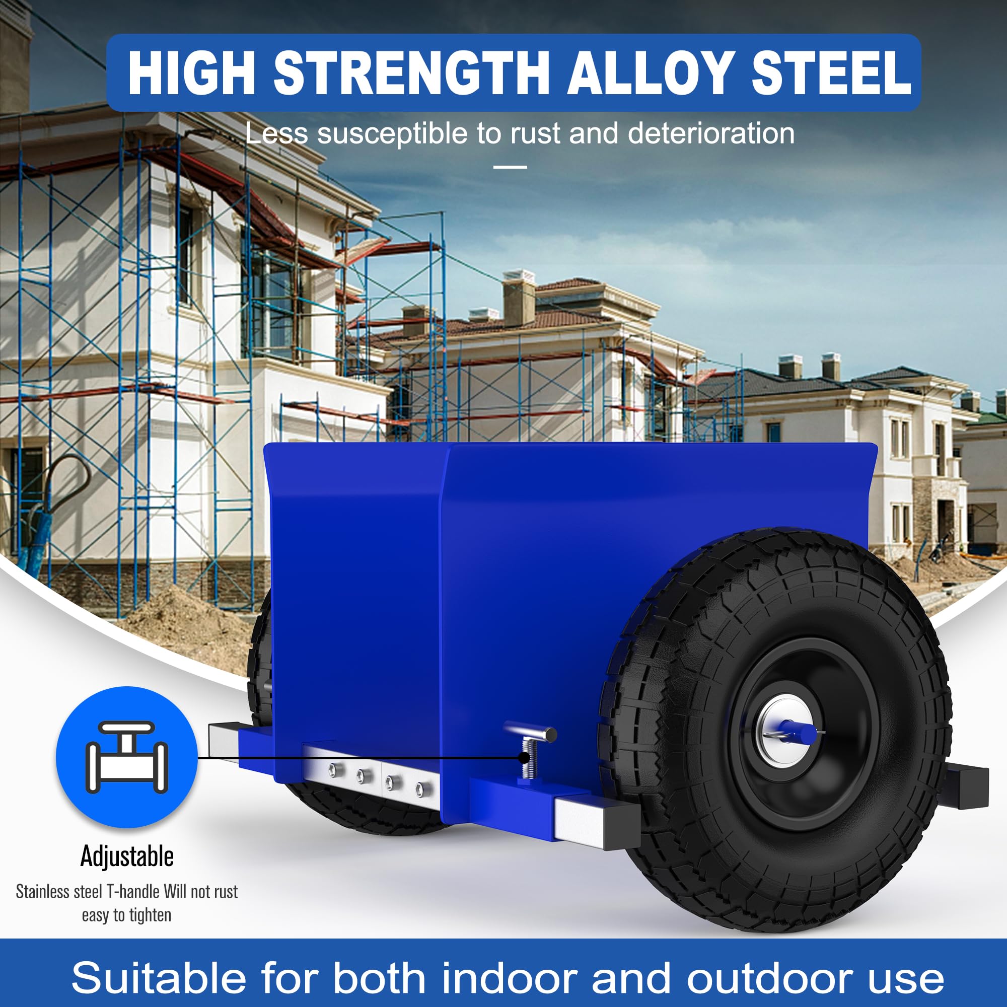 Heavy Duty Panel Dolly Slab Door Dollys with 2 10in Solid Rubber Tires Wheels, 1000LBS Load Bearing for Drywall Sheet Heavy Material Handling All Terrain Moving Cart Adjustable Panel Dolly - Black