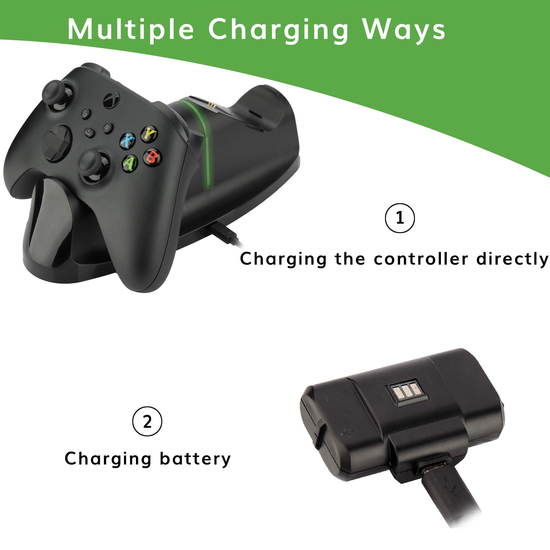 Charger Kit for Xbox Series X/S, for Xbox One/S/X/Elite Controller, Dual Charging Dock Station with LED Indicator, Rechargeable Batteries, Battery Covers, a Charging Cable and Thumb Grips(16 in 1)