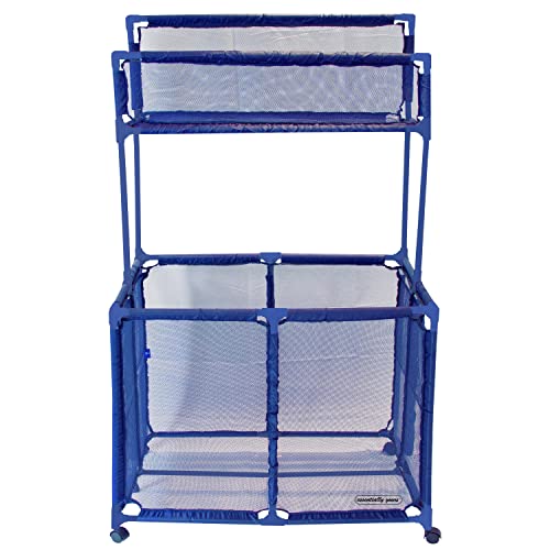 Essentially Yours Pool Noodles Holder, Toys, Floats, Balls, Equipment Mesh Rolling Double Decker Storage Organizer Bin, Large with Noodle Holder, (35.3" W x 23" L x 59.4" H), Blue Style 561935