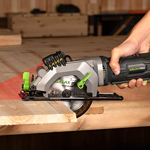 GALAX PRO 4Amp 3500RPM Circular Saw with Laser Guide, Max. Cutting Depth1-11/16"(90°), 1-1/8"(45°)Compact Saw with 4-1/2" 24T TCT Blade, Vacuum Adapter, Blade Wrench, and Rip Guide