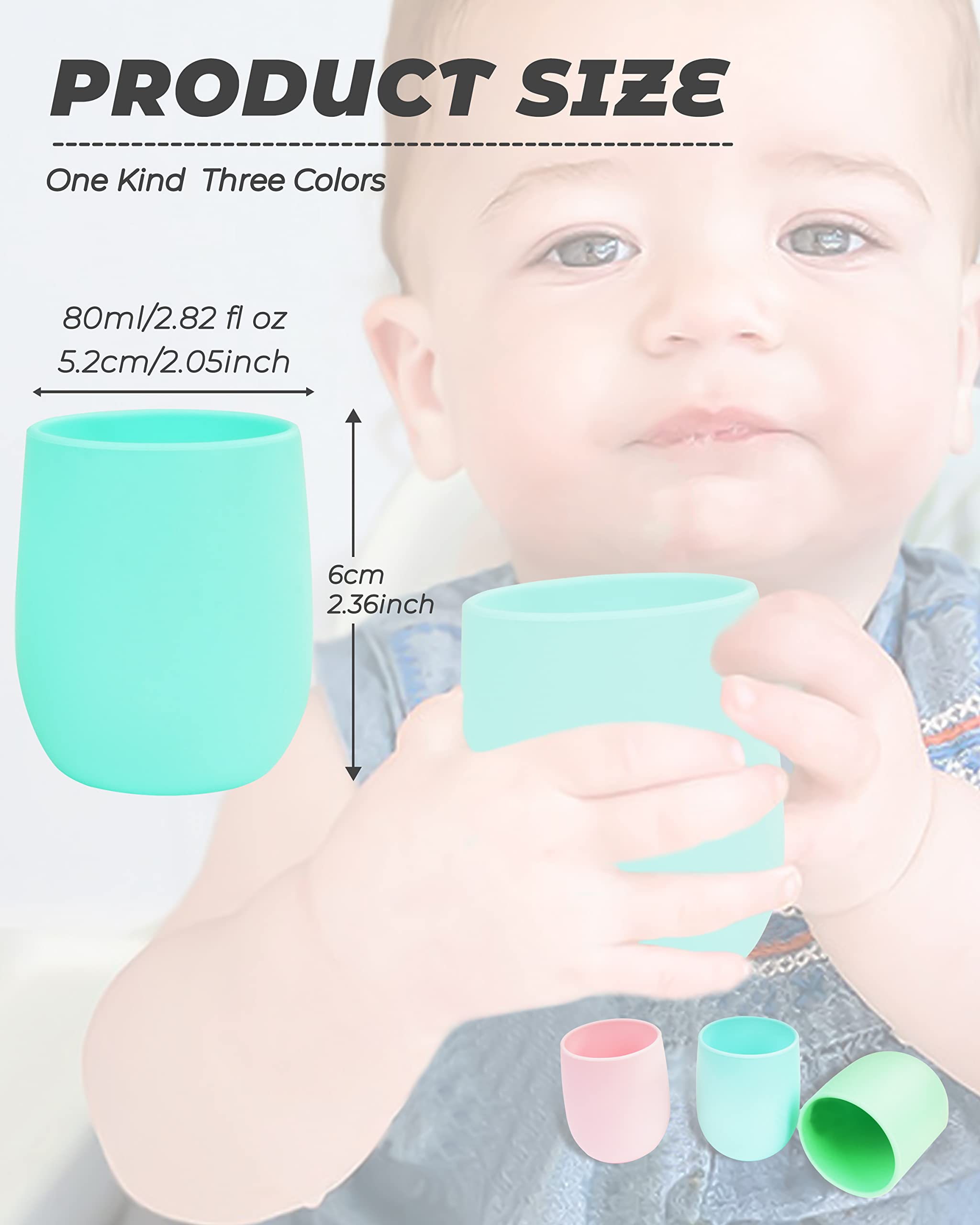 DF DUALFERV 3 pcs Silicone Baby Cup, Tiny Cup for Babies, Open Cup for Baby, Baby Drinking Cup with 3 Colors (Green, Pink, Blue)