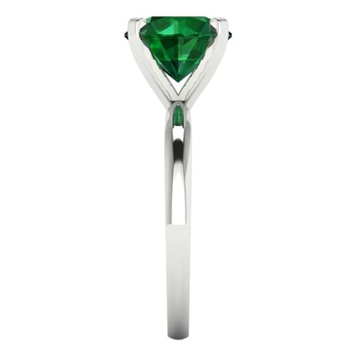 Clara Pucci 3.0 ct Round Cut Custom Engraving emerald Gem Engagement Wedding Solitaire W/Accent Ring in 18K White Gold for Women Size 11