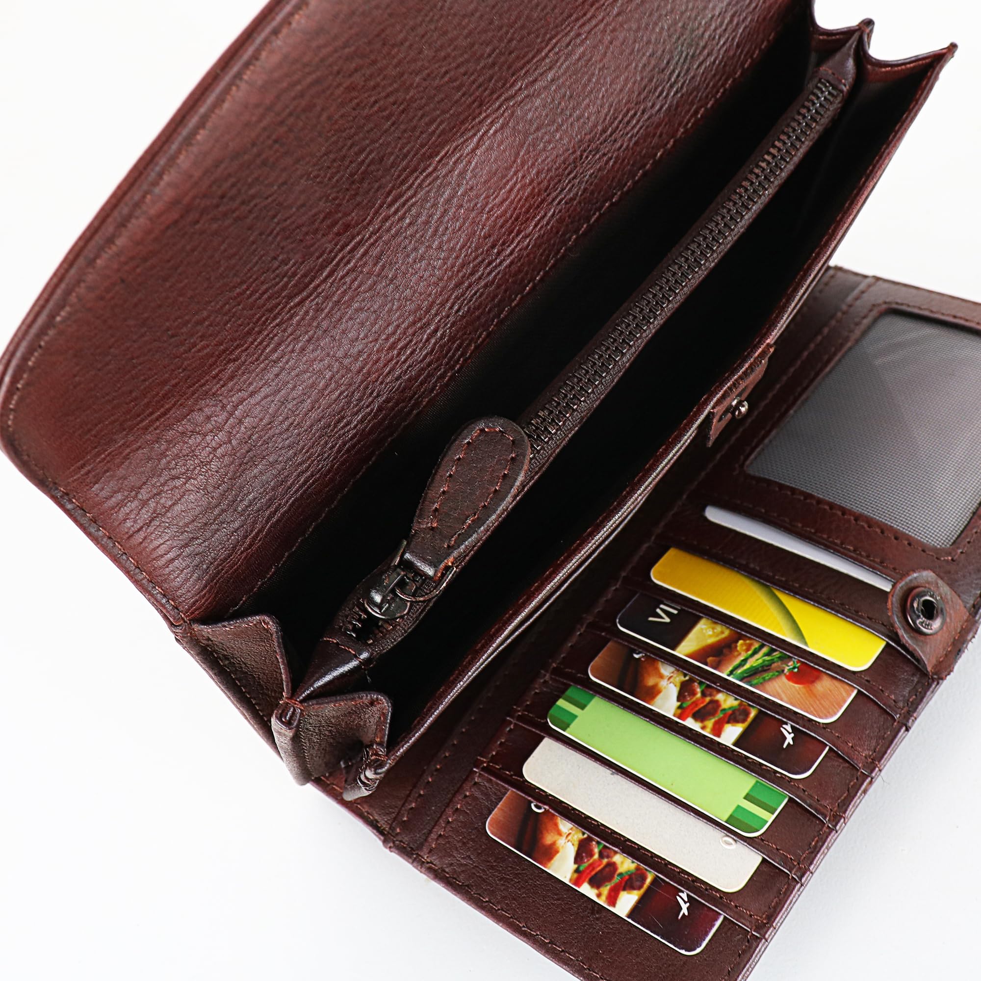 ORIREAL Women's Wallet Genuine Leather Wallet for Ladies Large Capacity Hand-Crafted Wallet Card Holder Purse (Coffee)