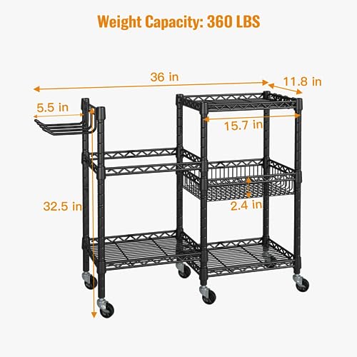 FUTASSI Home Gym Storage, Rolling Yoga Mat Storage and Organizer, Sports Equipment Storage Rack for Yoga Mats, Dumbbells, Kettlebells, Foam Rollers, Resistance Bands, 11.8"D x 36"W x 32.5"H, Black