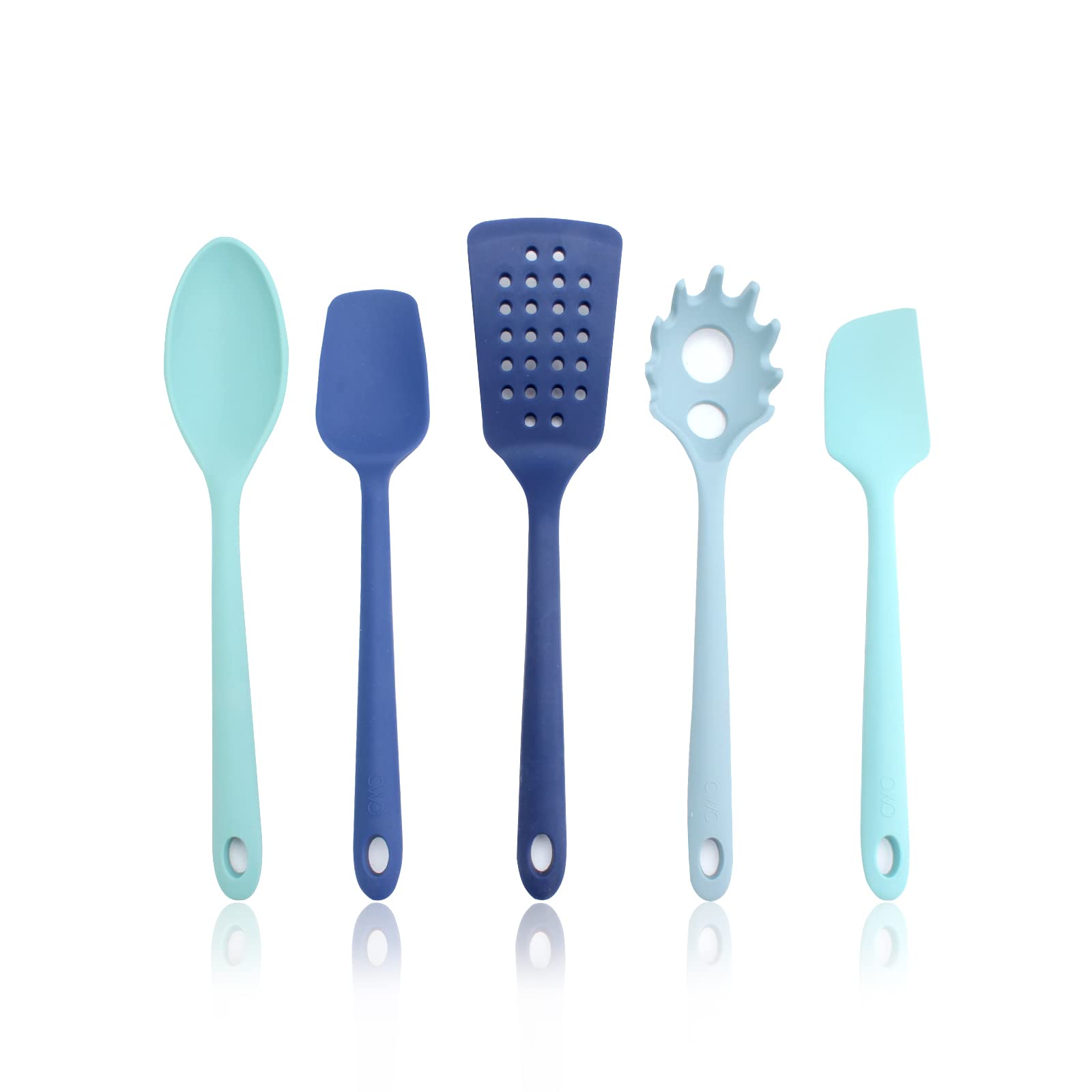 COOK WITH COLOR 5 Pc Silicone Utensils Set - Non-Stick, Heat Resistant Silicone Cooking Tools for Cooking, Baking and BBQ - BPA Free and Dishwasher Safe (Blue)