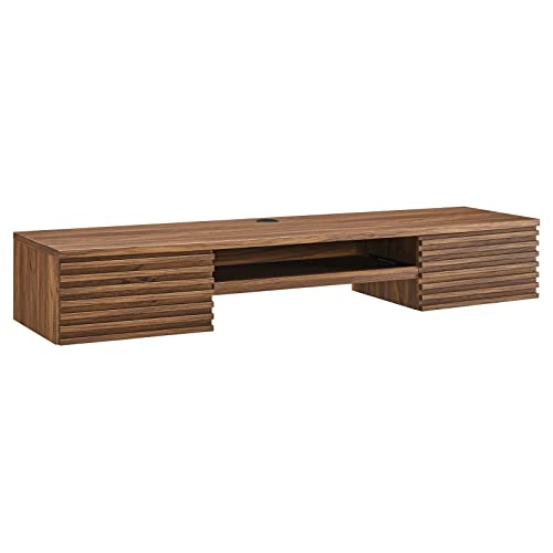 Modway Render 60" Mid-Century Modern Wall-Mount Office Desk in Walnut