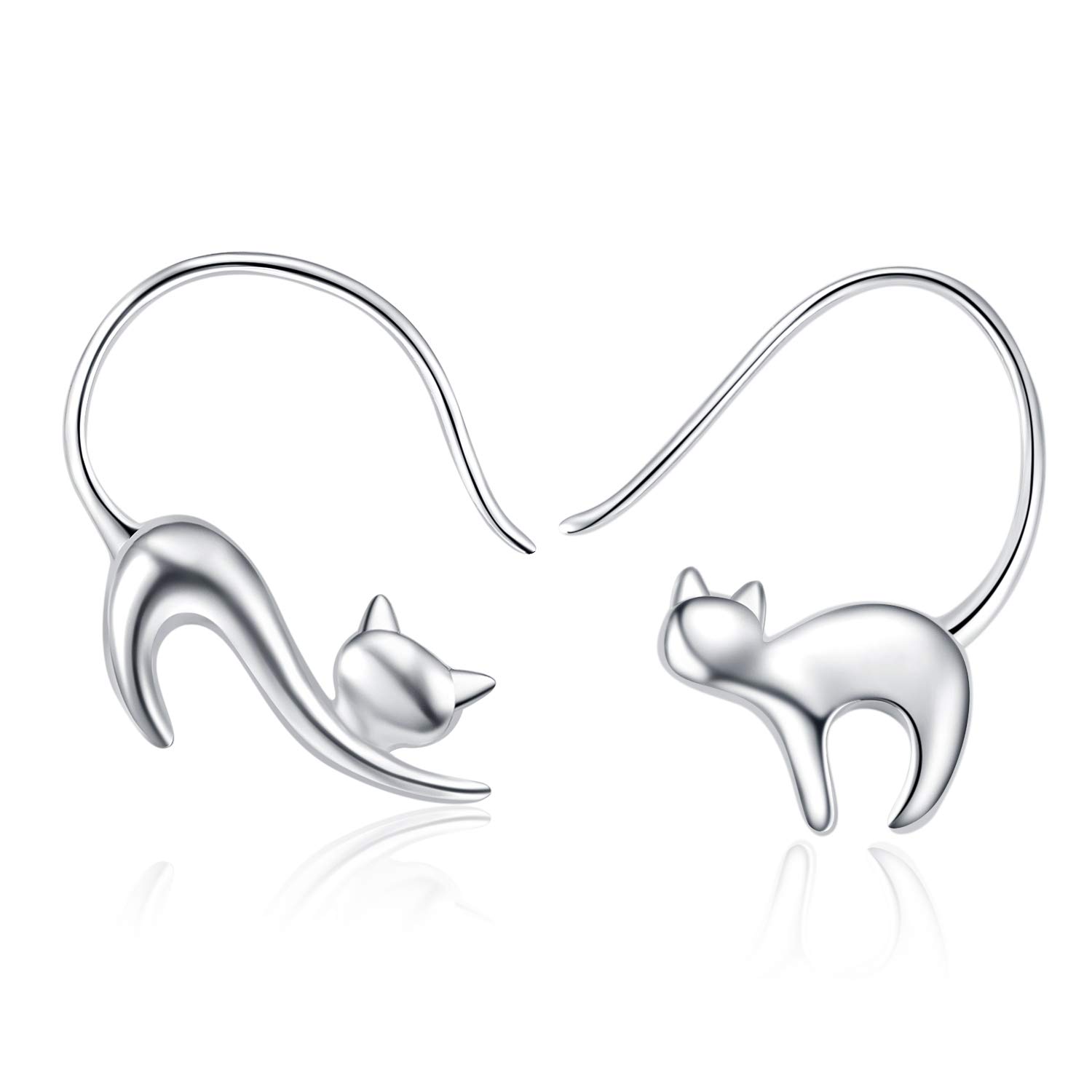Cat Dangle Earrings 925 Sterling Silver Pull Through Animal Cat Hoop Earrings for Women Grils Christmas Gifts