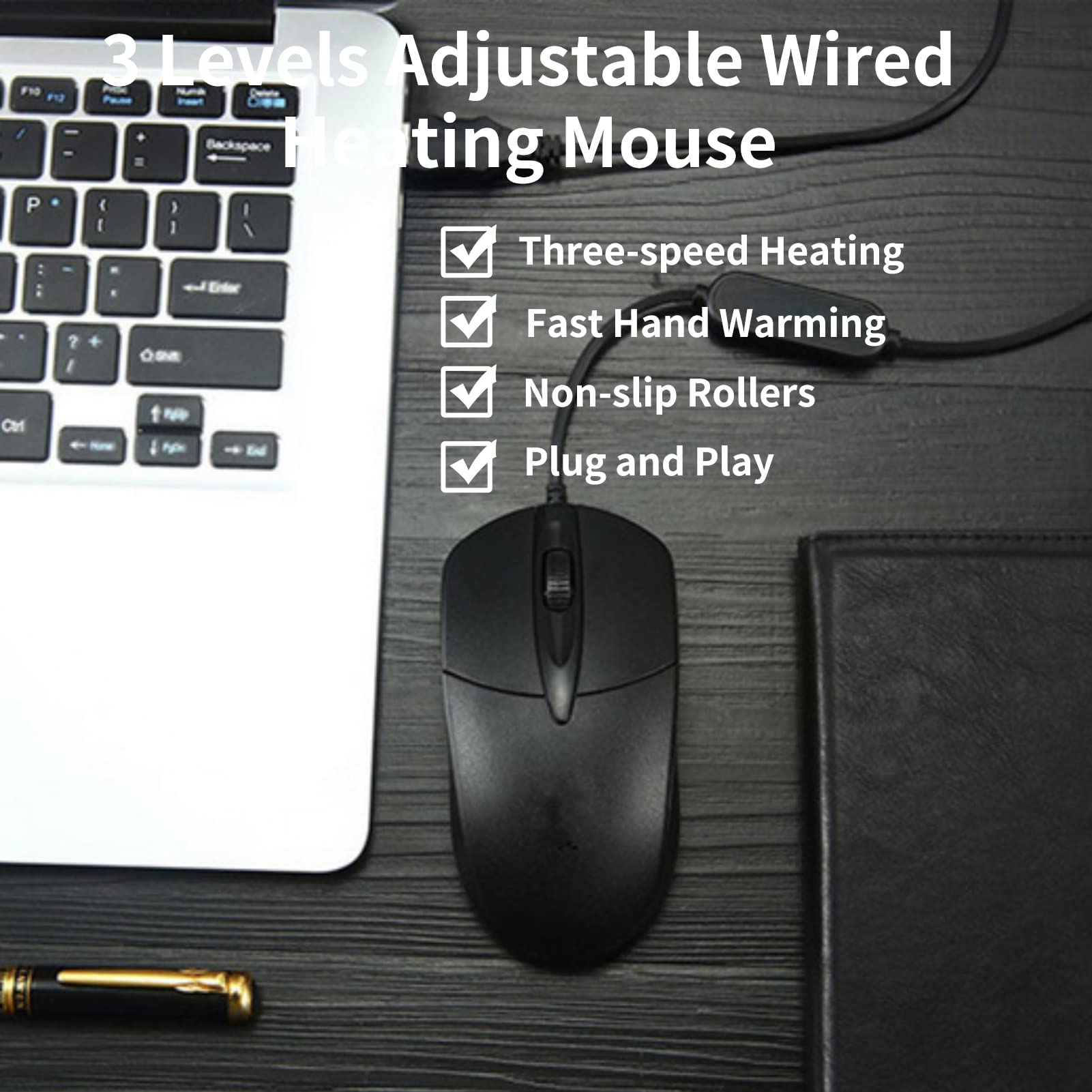 Zhiyavex Wired Gaming Mouse,1600DPI Ergonomic Mice,Heated Mouse with 3 Speed Temperature Adjustment/Timing,USB Photoelectric Mice,3D Non Slip Roller,for Laptop PC Desktop Notebook, black