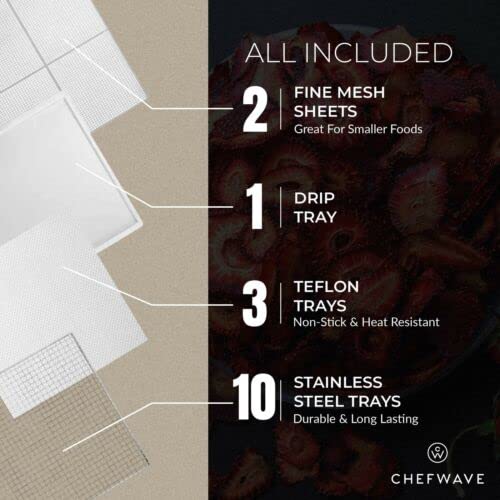 ChefWave Commercial Countertop Electric Food Dehydrator Freeze Dryer Machine - Digital Temperature Control & Timer, 10 Stainless Steel Trays - for Dried Fruit/Veggie, Meat Beef Jerky, Herbs Dehydrator