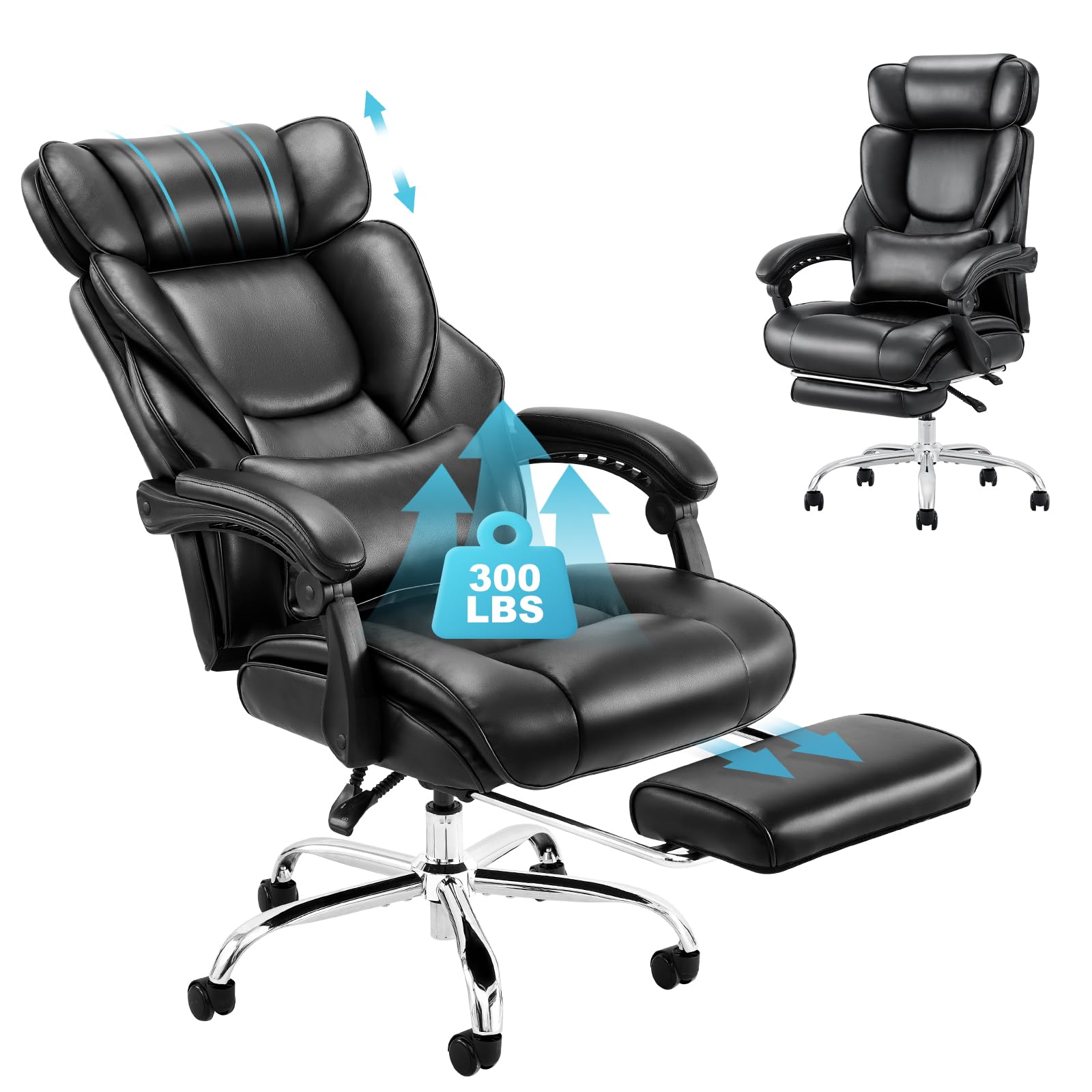COLAMY Office Chair with Footrest-Ergonomic High Back Design Executive Computer Desk Chair with Removable Lumbar Pillow, 90-135°Reclining, Thick Bonded Leather for Home Office Work Comfort, Pink