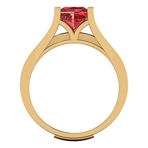 Clara Pucci 3.37ct Princess Cut Pave Solitaire with Accent Scarlet Red Garnet Sliding Statement Bridal Ring Band Set 14k Yellow Gold 5