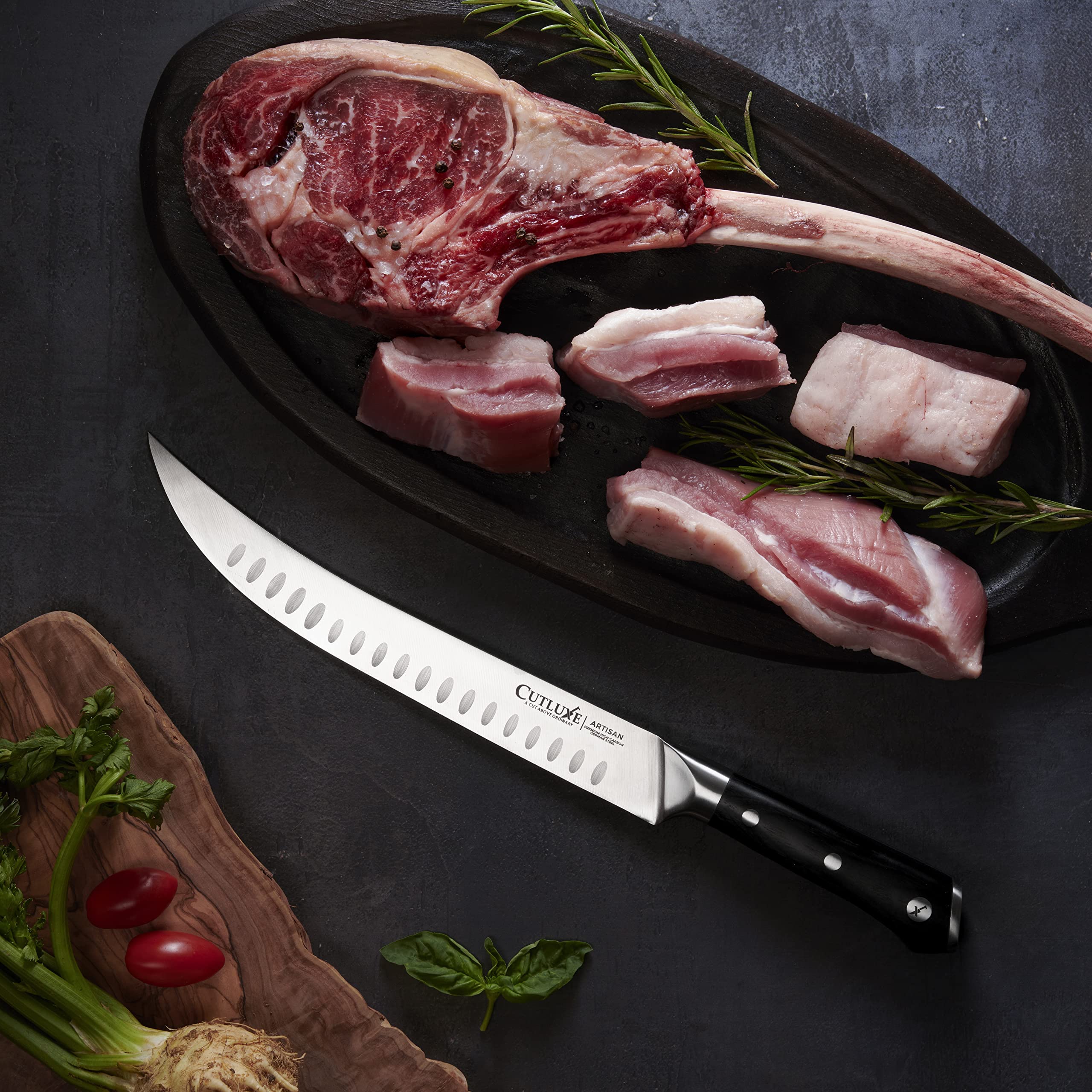 Cutluxe Cimeter Knife & Boning Knife– Forged High Carbon German Steel – Full Tang & Razor Sharp – Ergonomic Handle Design – Artisan Series